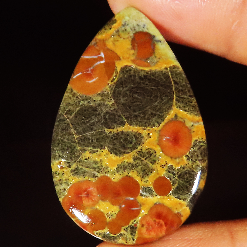 natural PEANUT OBSIDIAN pear cabochon loose gemstone 36.20 Cts. (26 x ...